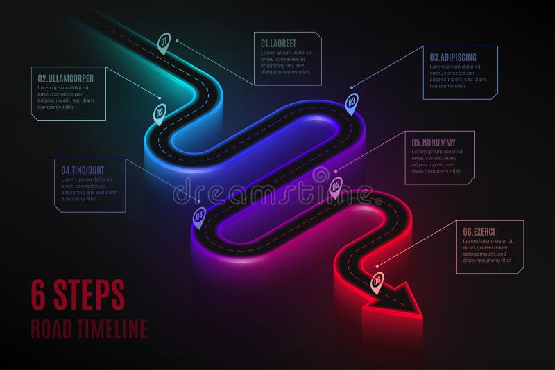 Isometric Navigation Map Infographic 6 Steps Timeline Concept. Stock ...