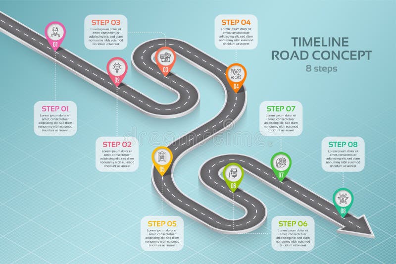 Isometric Navigation Map Infographic 8 Steps Timeline Concept. Stock ...