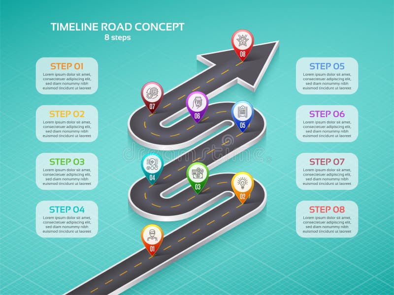 Isometric Navigation Map Infographic 8 Steps Timeline Concept. W Stock ...
