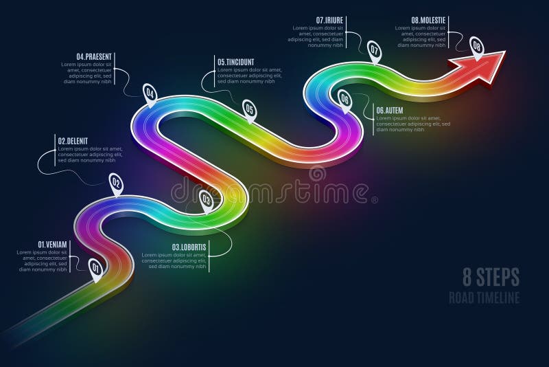 Isometric Navigation Map Infographic 8 Steps Timeline Concept. Winding ...