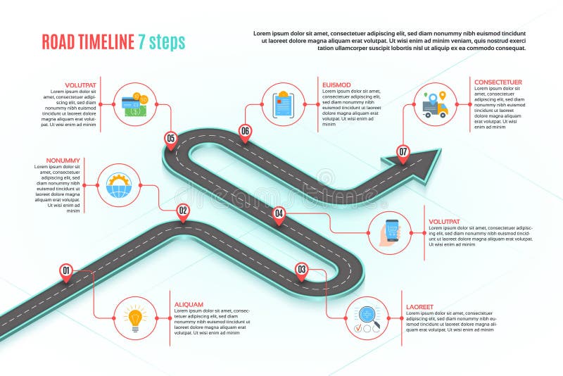 Isometric Navigation Map Infographic 7 Steps Timeline Concept. Winding ...