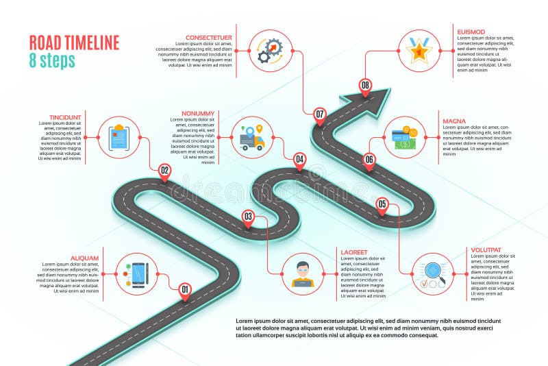 Isometric Navigation Map Infographic 8 Steps Timeline Concept. Winding ...