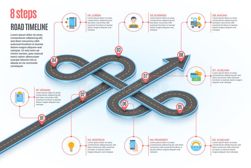 Isometric Navigation Map Infographic 8 Steps Timeline Concept. Winding ...