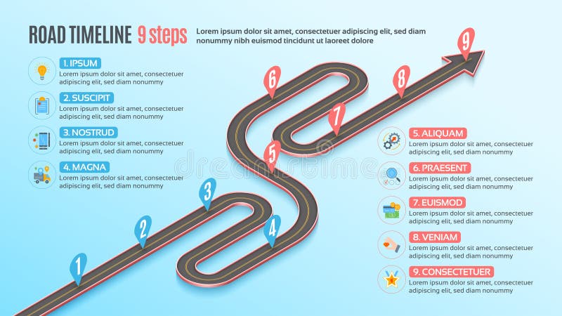 Isometric Navigation Map Infographic 9 Steps Timeline Concept. Stock ...