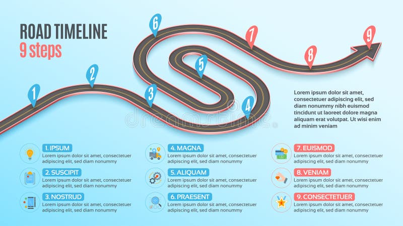 Isometric Navigation Map Infographic 9 Steps Timeline Concept. Stock ...