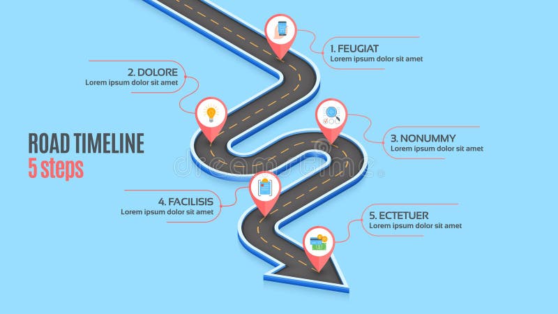 Isometric Navigation Map Infographic 5 Steps Timeline Concept. Stock ...