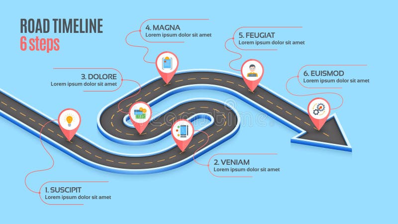 Isometric Navigation Map Infographic 6 Steps Timeline Concept. Stock ...