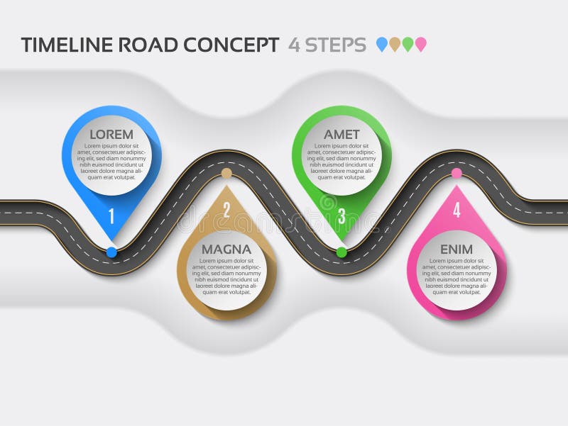 Isometric Navigation Map Infographic 4 Steps Timeline Concept. Winding ...