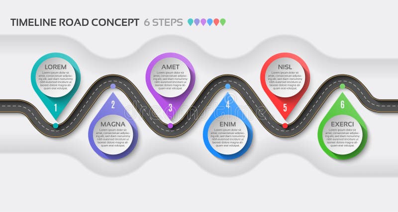 Isometric Navigation Map Infographic 6 Steps Timeline Concept. Winding ...