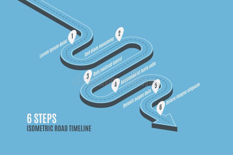 Isometric Navigation Map Infographic 6 Steps Timeline Concept. Stock ...