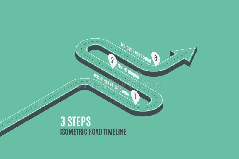 Isometric Navigation Map Infographic 3 Steps Timeline Concept. Stock ...