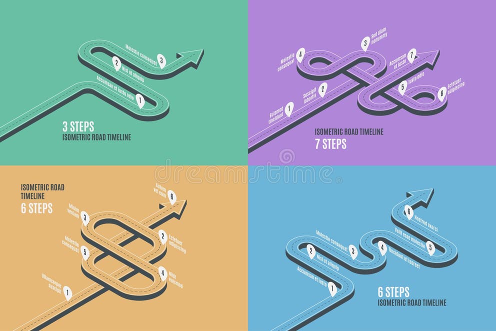 Isometric Navigation Map Infographic 4-6 Steps Timeline Concept. Stock ...