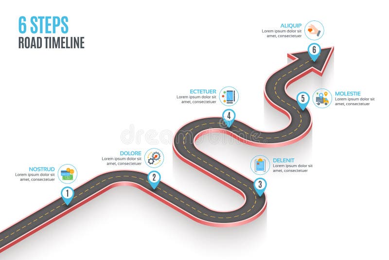 Isometric Navigation Map Infographic 6 Steps Timeline Concept. Stock ...