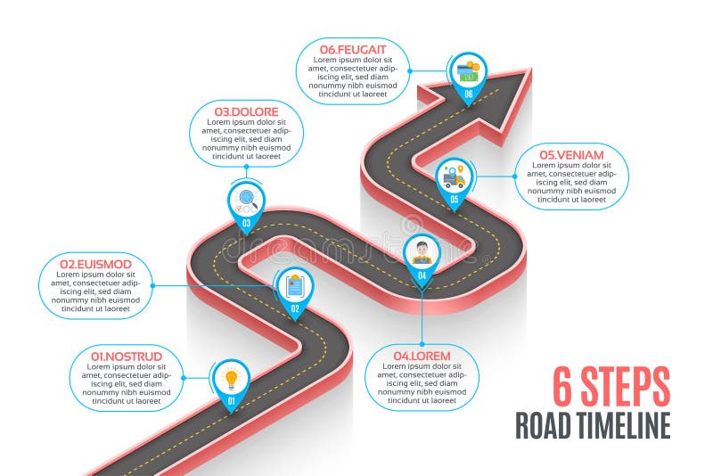 Isometric Navigation Map Infographic 6 Steps Timeline Concept. Winding ...