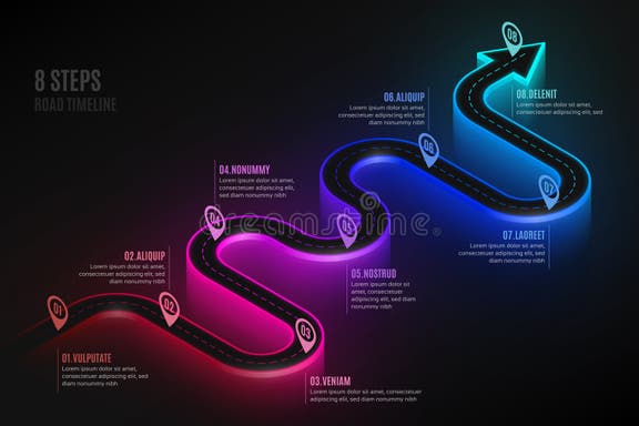 Isometric Navigation Map Infographic 8 Steps Timeline Concept. Stock ...