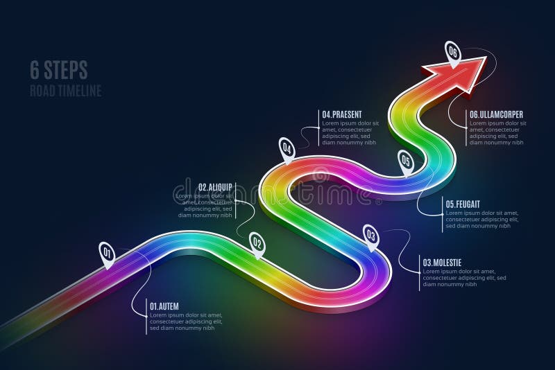Isometric Navigation Map Infographic 6 Steps Timeline Concept. Winding ...
