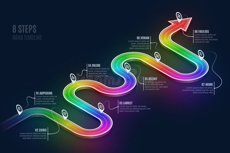 Isometric Navigation Map Infographic 8 Steps Timeline Concept. Winding ...