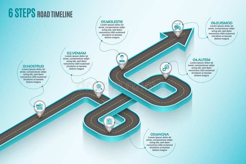 Isometric Navigation Map Infographic 6 Steps Timeline Concept. Winding ...
