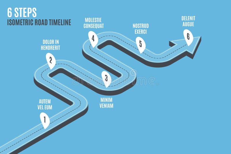 Isometric Navigation Map Infographic 6 Steps Timeline Concept. Stock ...