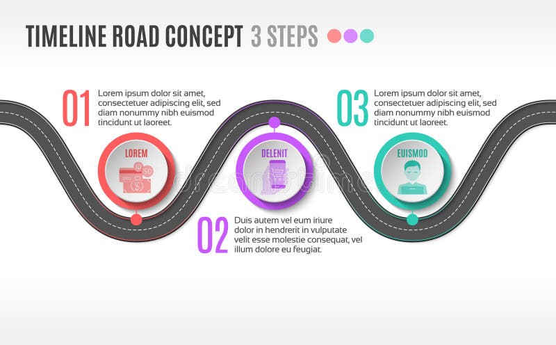 Isometric Navigation Map Infographic 3 Steps Timeline Concept. Winding Road Stock Vector ...