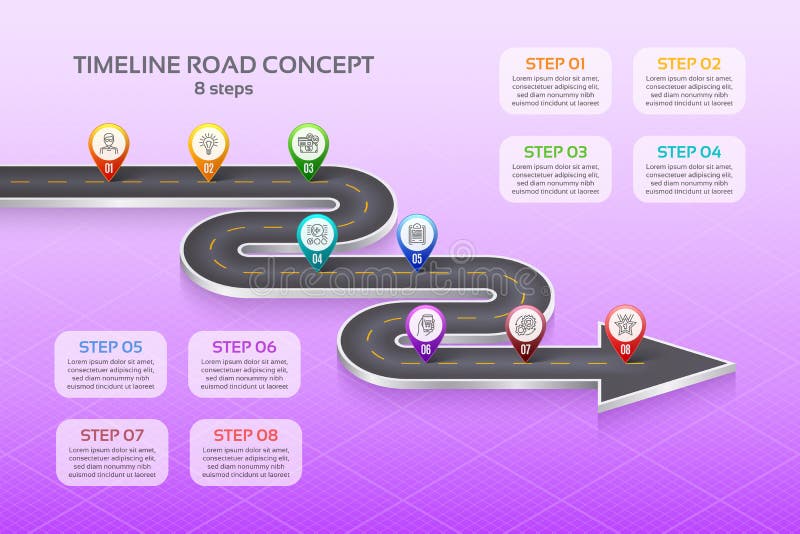 Isometric Navigation Map Infographic 8 Steps Timeline Concept. Stock ...