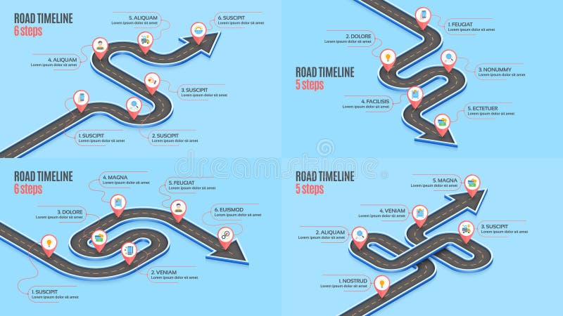 Isometric Navigation Map Infographic 5-6 Steps Timeline Concept. Stock ...
