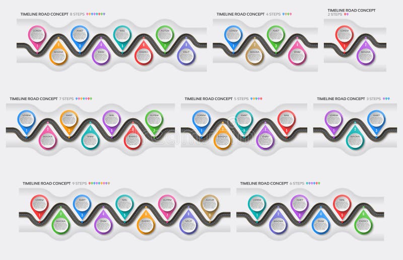 Isometric Navigation Map Infographic 2-9 Steps Timeline Concept ...