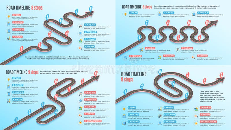 Isometric Navigation Map Infographic 8-9 Steps Timeline Concepts Stock ...