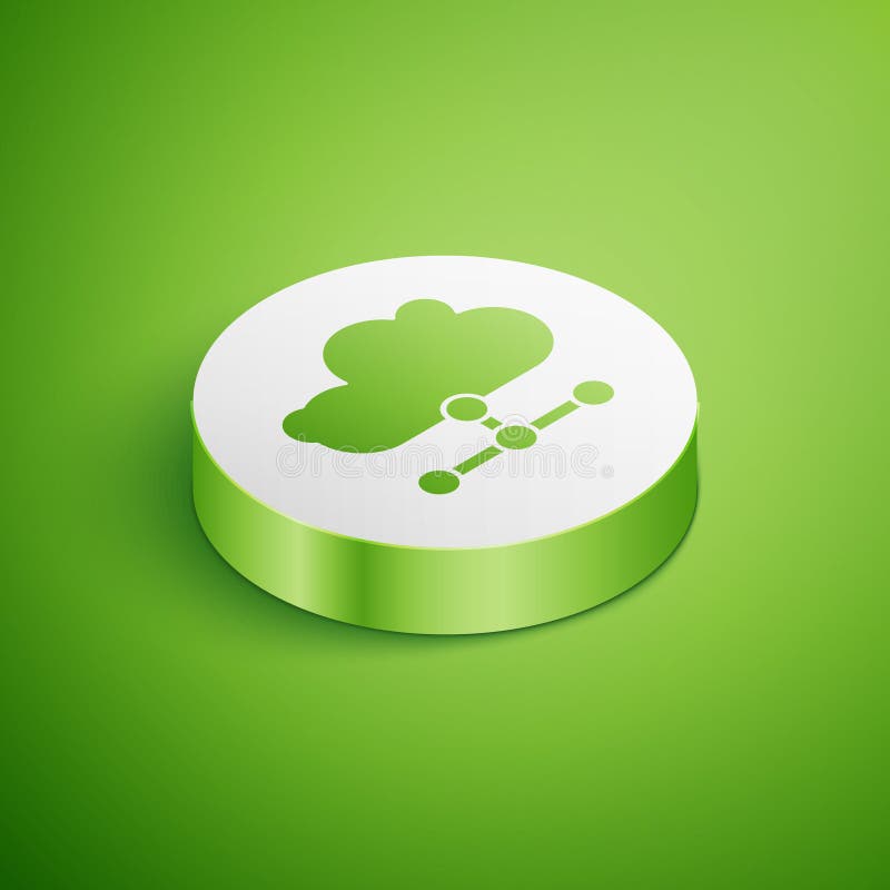 Isometric Network Cloud Connection Icon Isolated on Green Background ...