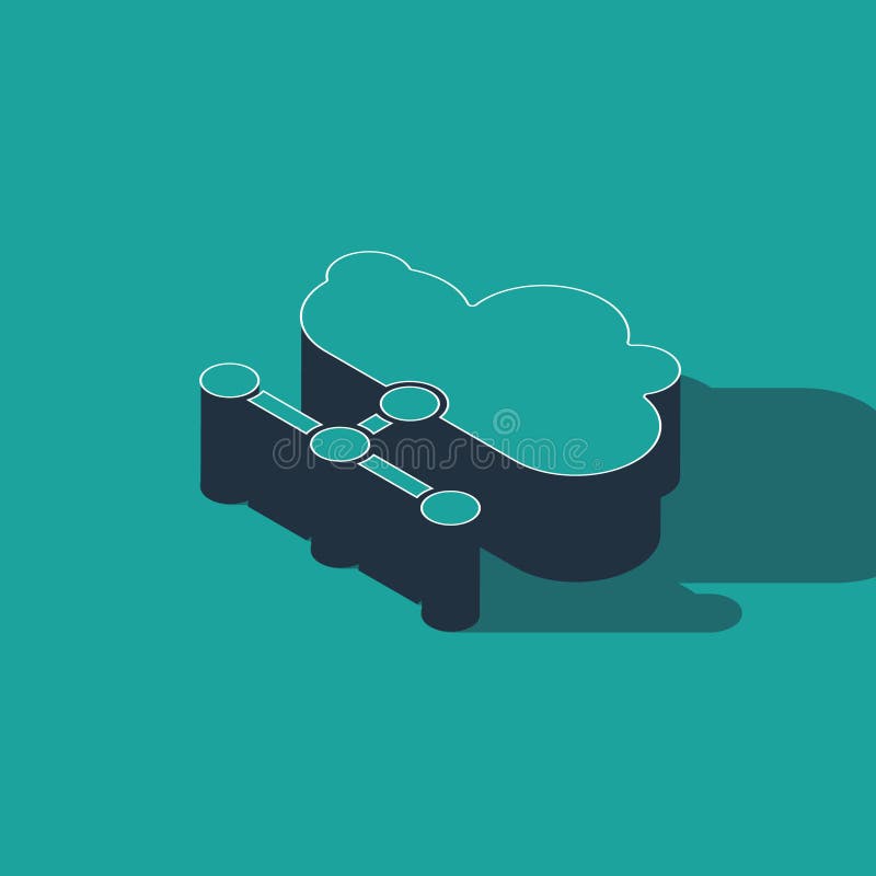 Isometric Network Cloud Connection Icon Isolated on Green Background ...