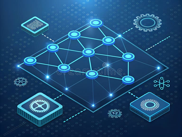 Isometric Network with Connected Nodes and Floating Elements Stock ...