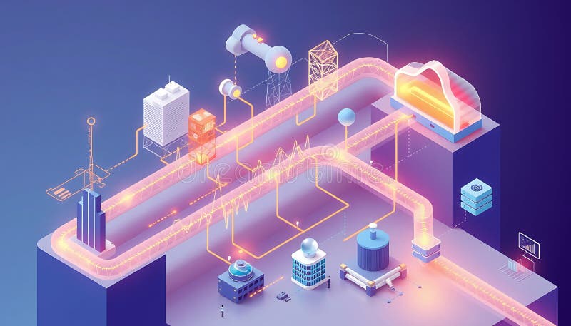 Isometric Network Connection, Digital Technology, Data Flow, Modern System, Stock Photo ...