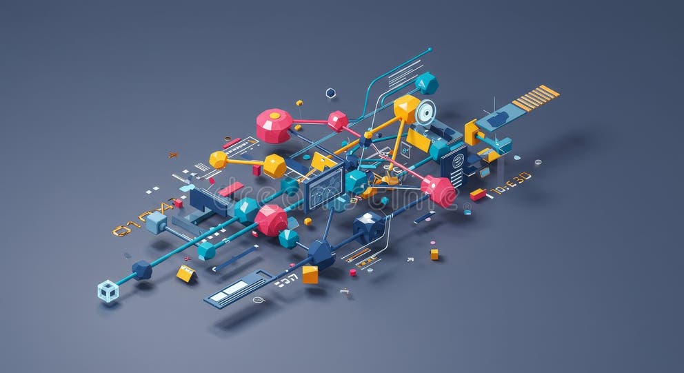 Isometric Network Elements Connection Illustrates a Complex Network of ...