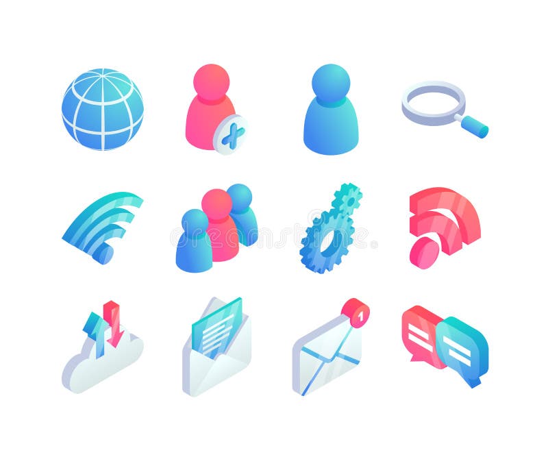Isometric Network Icons Set, 3d Infographics Stock Vector ...