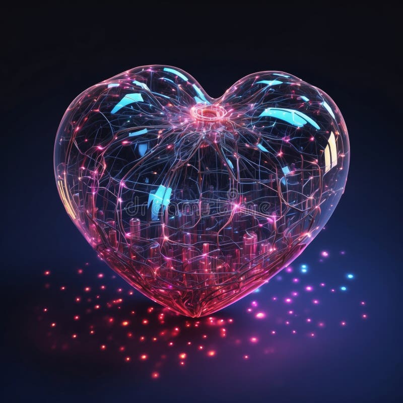Isometric Neural Network Heart: Glowing Data Nodes, Neon Lit 3D Stock ...