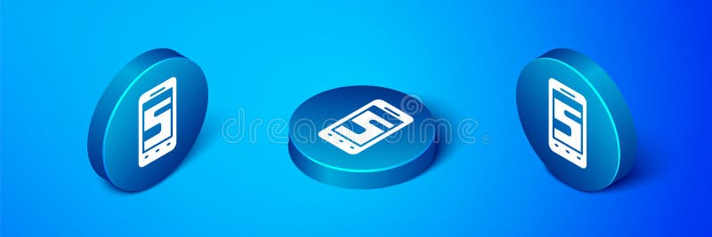 Isometric New Chat Messages Notification on Phone Icon Isolated on Blue ...