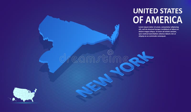 Isometric New York State Map on Blue and Glowing Background. 3D ...
