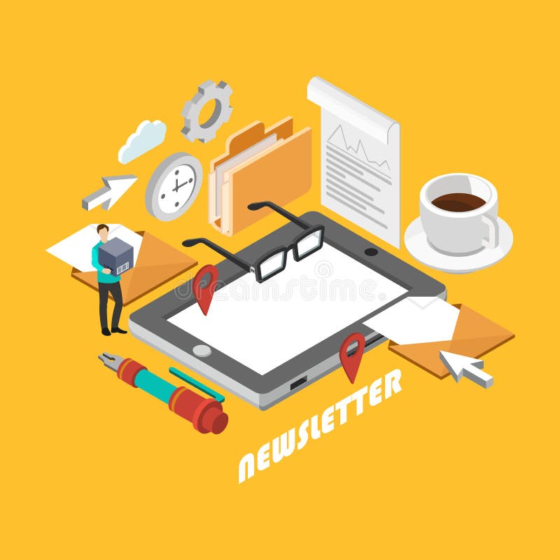 Isometric Newsletter Concept. Stock Vector - Illustration of cloud ...