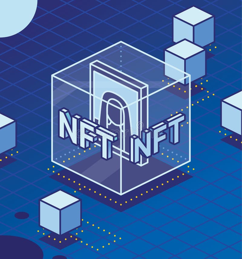 Isometric NFT. Artwork Inside of Transparent Cube Stock Vector ...