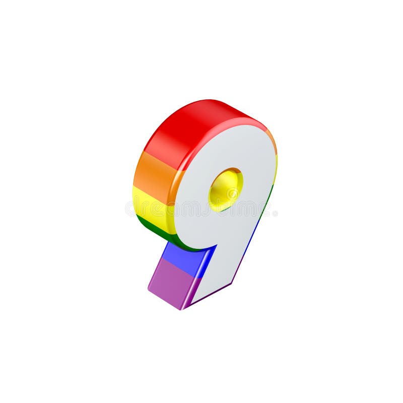 Isometric Number 9 Gay Pride Rainbow Flag Font. 3D Rendering Stock ...