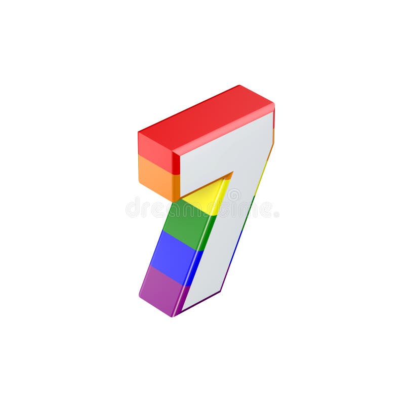 Isometric Number 7 Gay Pride Rainbow Flag Font. 3D Rendering Stock ...