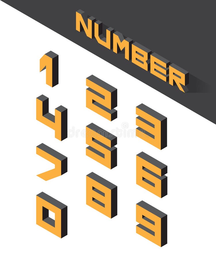 Isometric Numbers Collection in Blue Color with Shadows. Digits from ...
