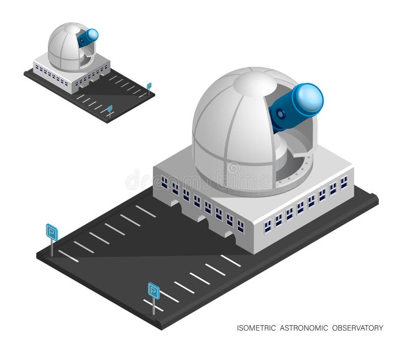 Isometric Observatory and Planetarium Building. Station for Observing ...