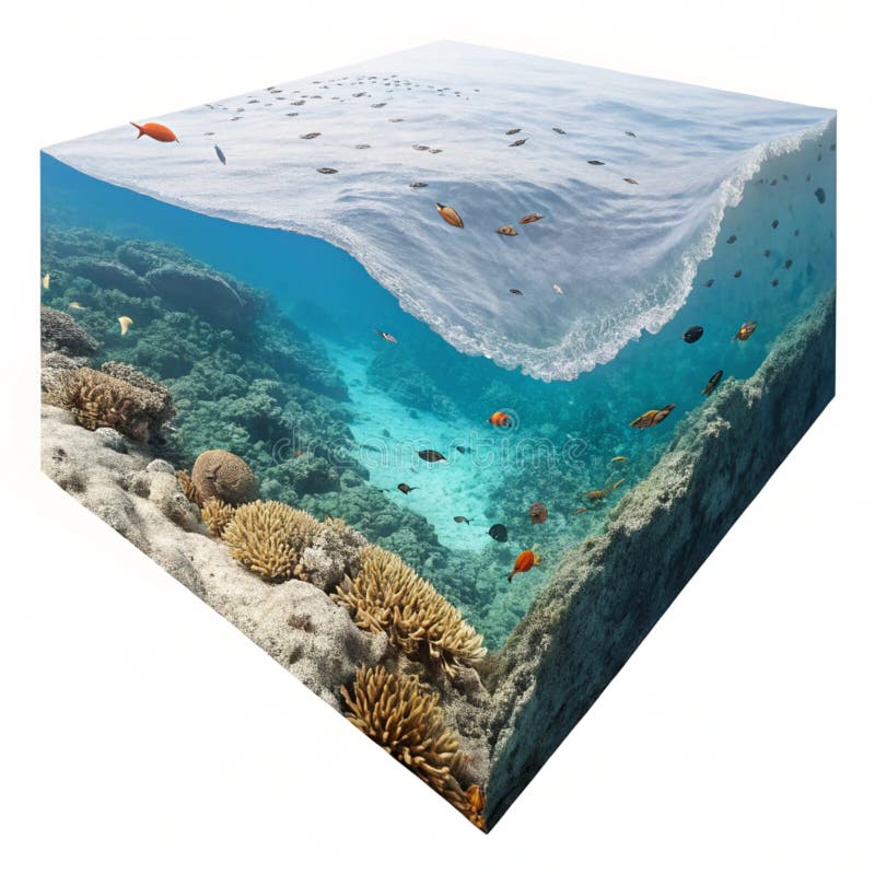 Isometric Ocean with Waves and Underwater View Isolated on Transparent ...