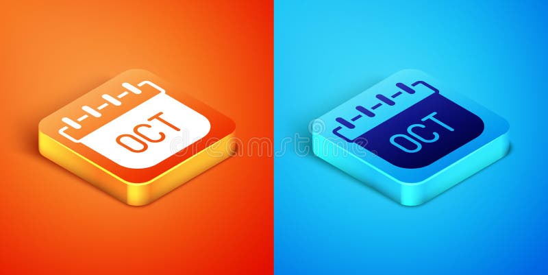 Isometric October Calendar Autumn Icon Isolated on Orange and Blue ...