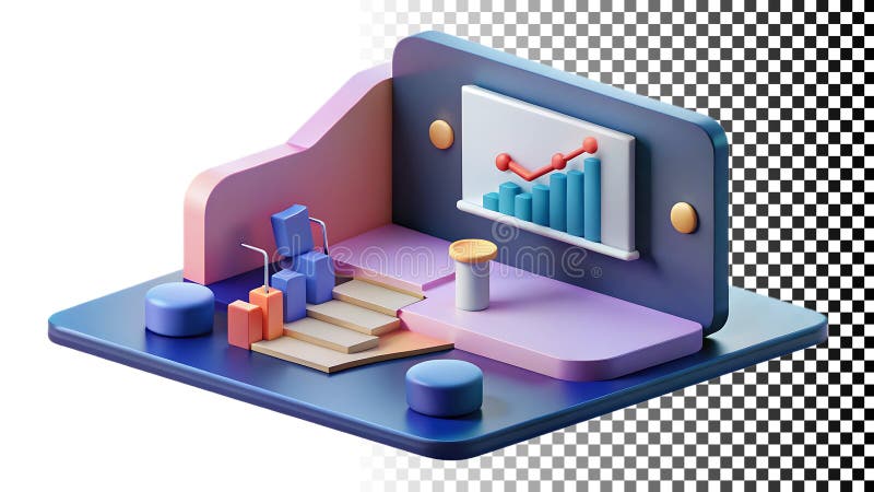 Isometric Office with Chart, Representing Business Analysis and ...