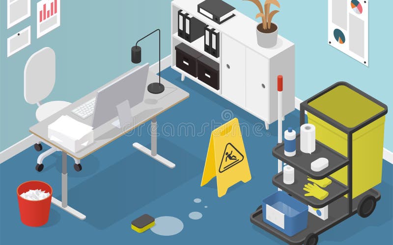 Isometric Office Cleaning Illustration Stock Vector - Illustration of ...