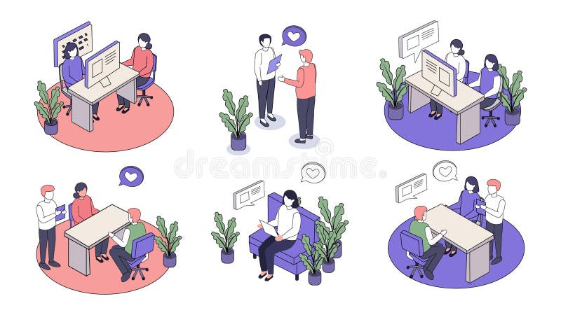 Isometric Office Collaboration and Communication Vector Illustration ...