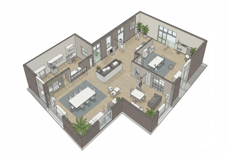 Isometric Office Floor Plan Featuring a Spacious Open Layout. Contains ...