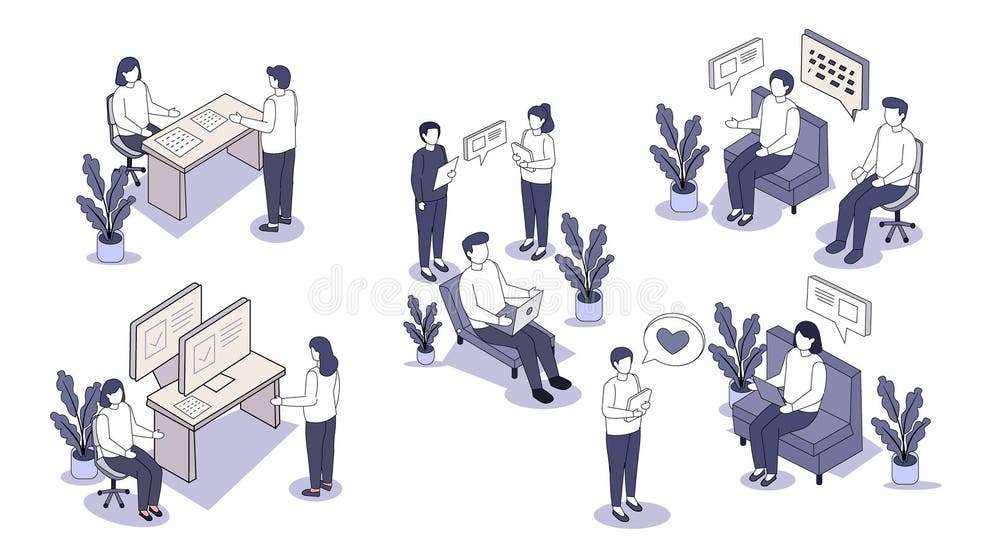 Isometric Office Interaction Scenarios Vector Set Stock Vector ...